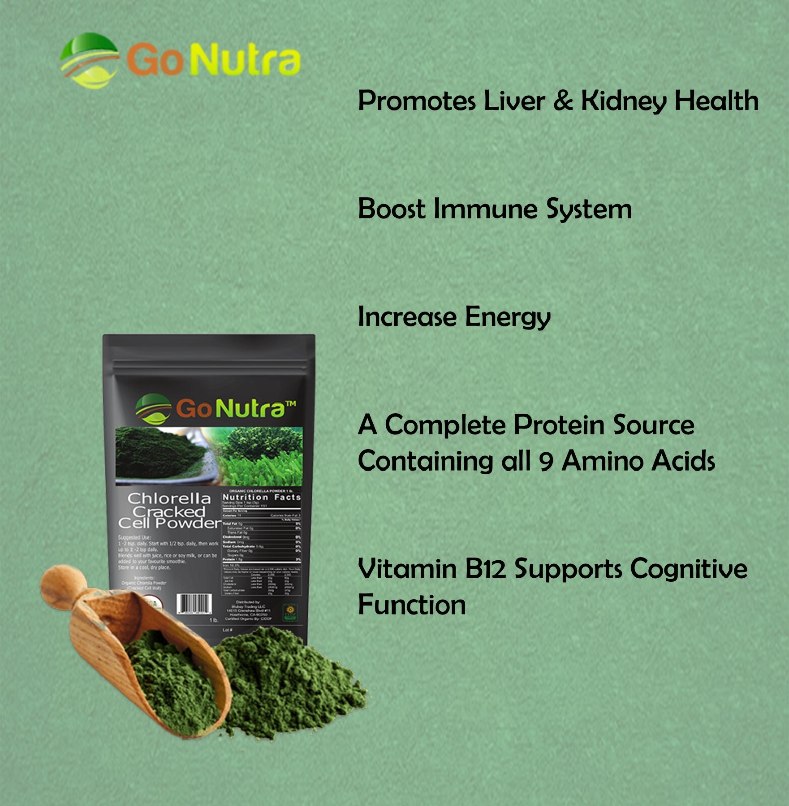Chlorella Cracked Cell Powder 4 oz | Organic Superfood Algae | Go Nutra ...
