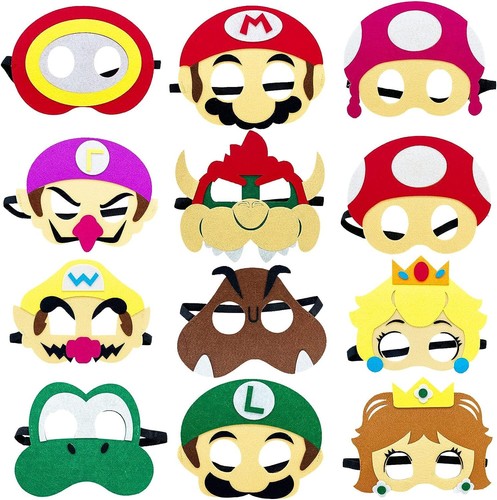 Xmas Gift 6/12PCS Super Mario Theme Paper Birthday Party Felt Masks ...