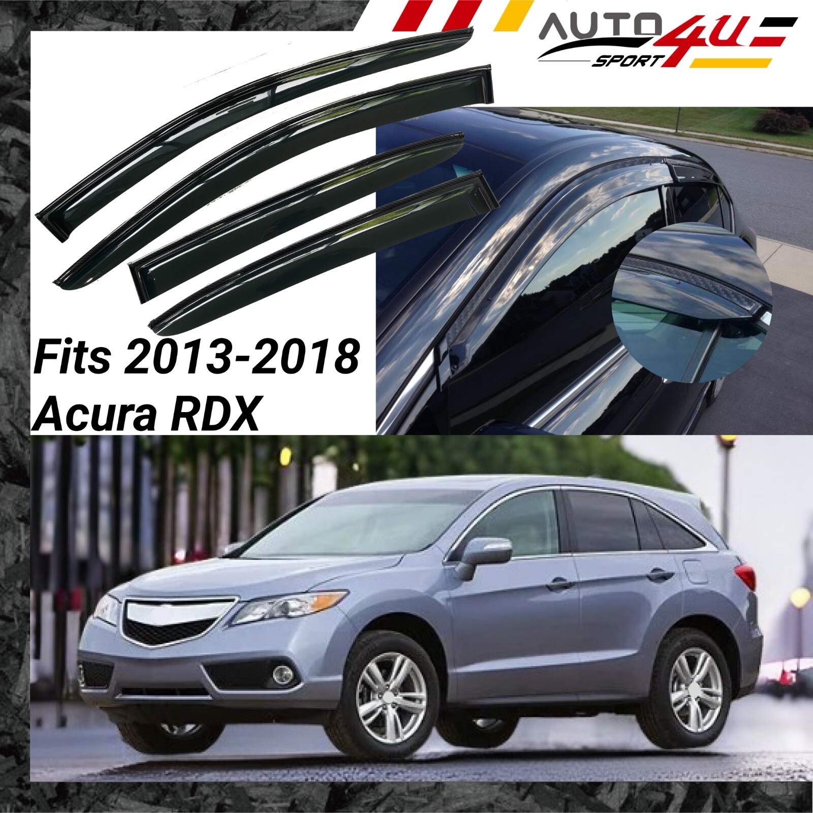 Fits 2013-2018 Acura RDX Carbon Print Trim Window Visors Rain Guards ...