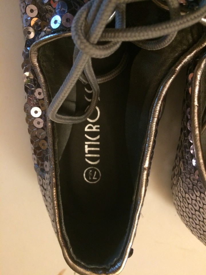 Citicross Womens Sequin Lace Up Ballerina~Size 7½~USED~Silver Sparklet ...