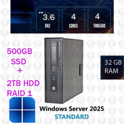 HP elite QUAD CORE 32GB RAM 500GB SSD + 2TB Windows server 2025 ...