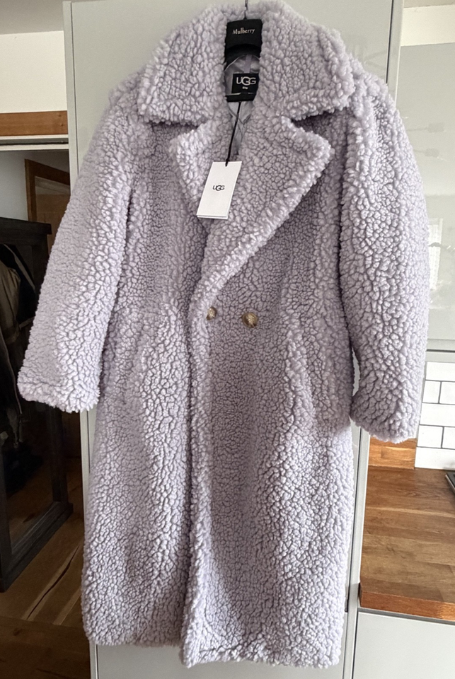 UGG Women's Lilac Gertrude Double Breasted Long Teddy Coat Cygr Size M ...