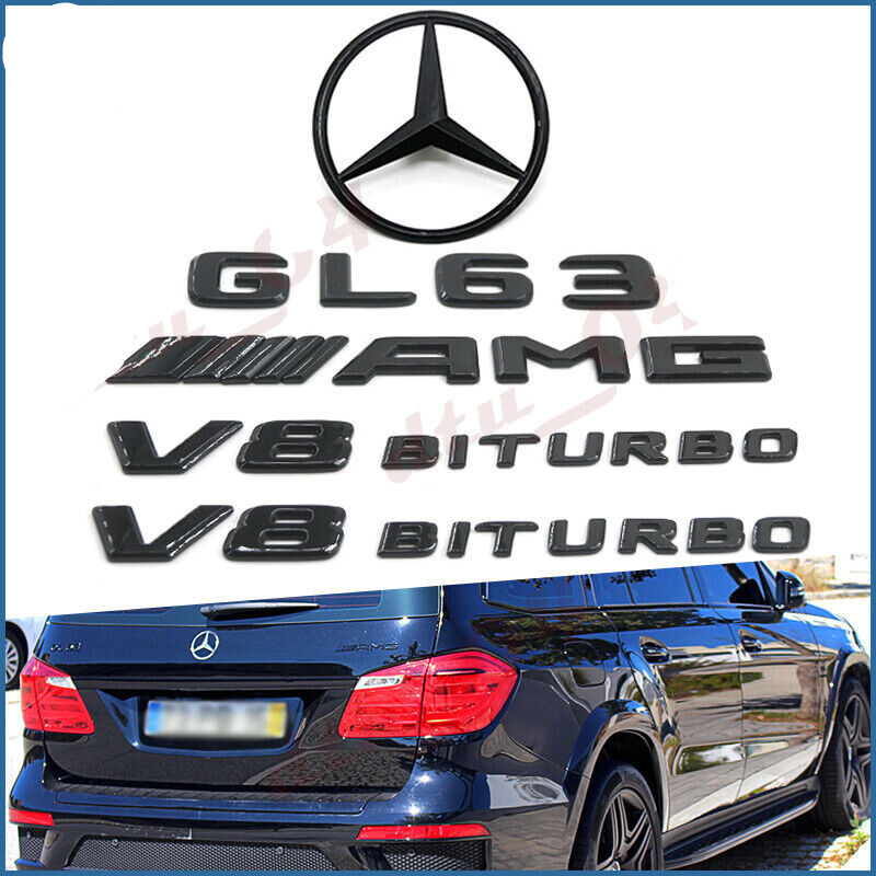 GL63 for AMG V8BITURBO Rear star Emblem Gloss Black Badge Logo FOR ...