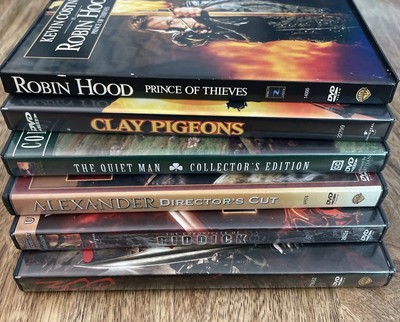 6 DVD Lot Robin Hood, Riddick, 300, Alexander, Quiet Man, Clay Pigeon ...