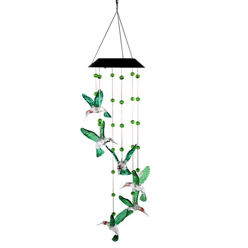 LED solar wind bell hummingbird hanging ornaments outdoor garden wind ...