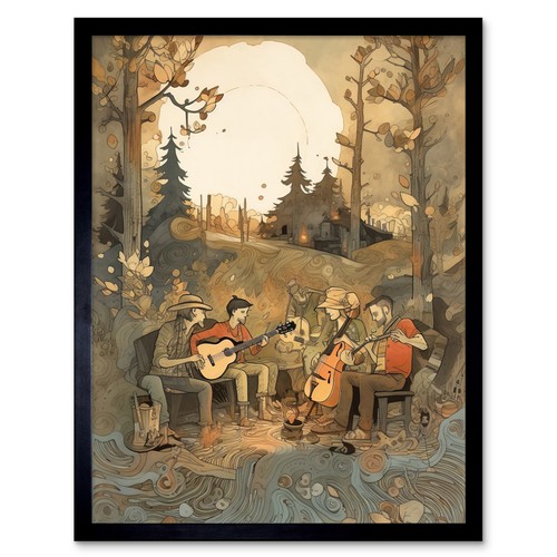 Countryside Folk Band Playing Music in the Forest Framed Art Picture ...