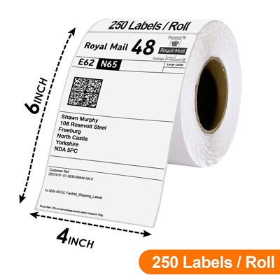 250x Royal Mail 6x4" 100 x 150mm Zebra Printers Label Direct Thermal ...