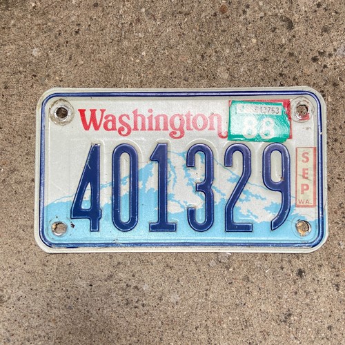 1988 Washington Motorcycle License Plate 401329 YOM DMV Clear Harley ...