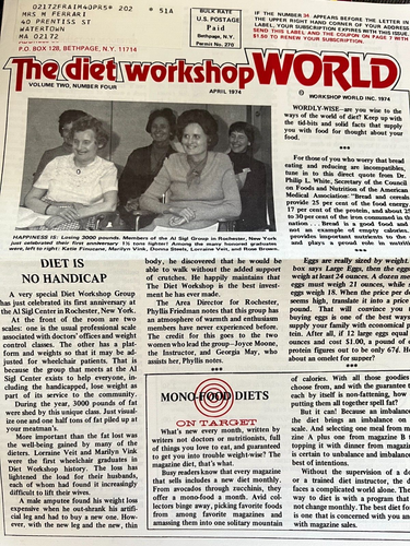 THE DIET WORKSHOP WORLD newsletter recipes April 1974 issue | eBay