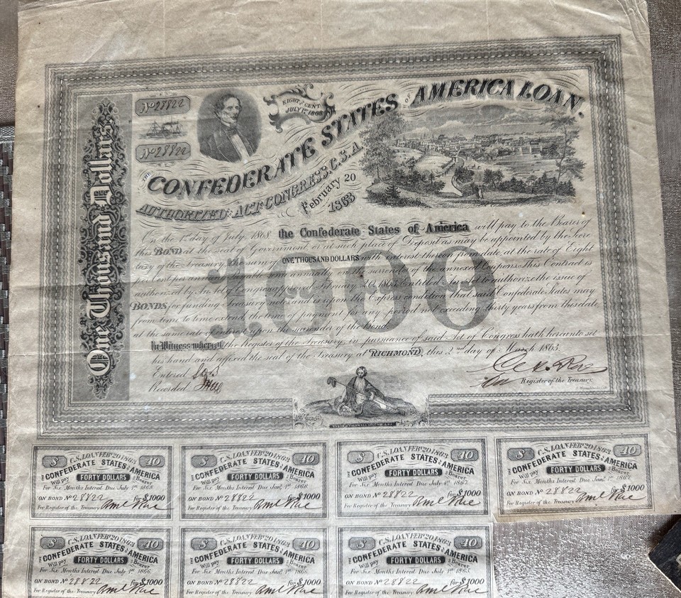Lot Of Civil War Money Including Confederate Bond & Wise County ...