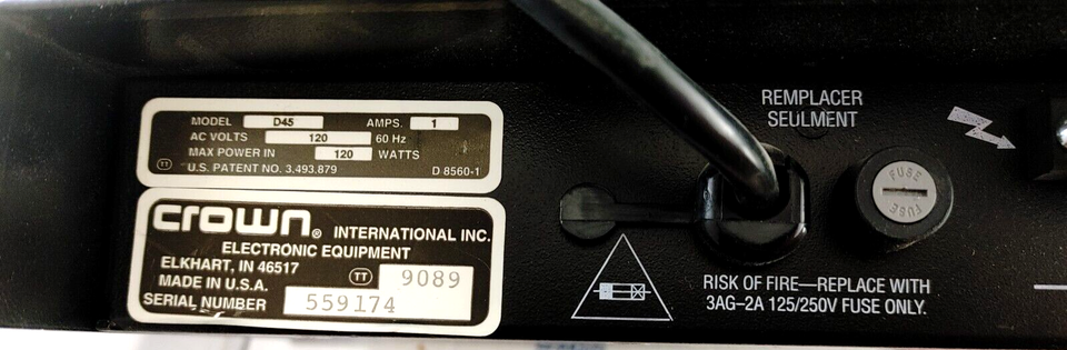 CROWN D45 2 Channel Stereo Audio Power Wave Amp Amplfier D-45 XLR 120W ...