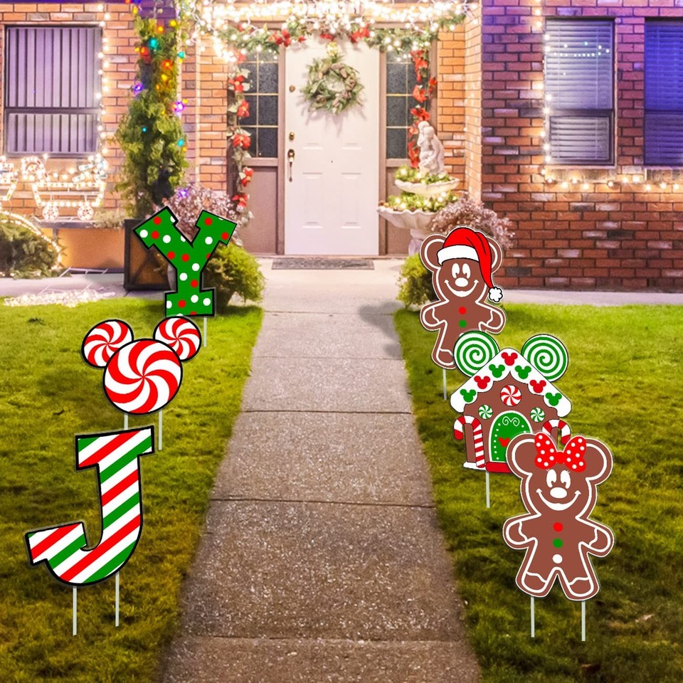 6Pcs Candy Outdoor Mouse Gingerbread Yard Signs - Candy Cane Peppermint ...