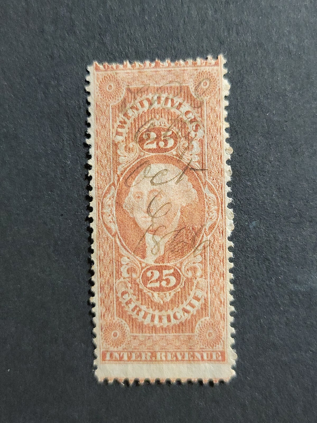 1862-1871 US Scott# R44 25c Used Internal Revenue Certificate Stamp ...