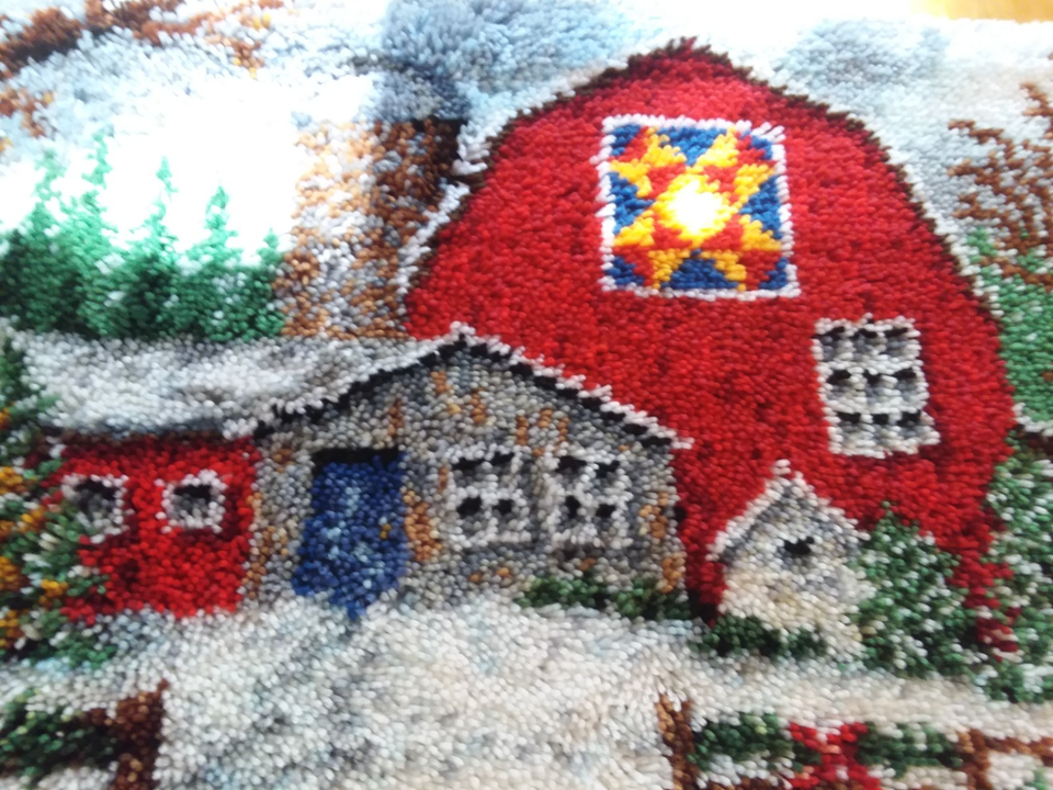 Latch Hook Winter Farm Rug/Wall Hanging Complete-Handmade-Large 40"x27 ...