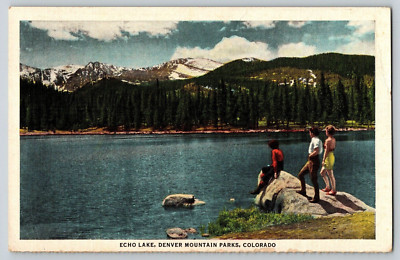Postcard Echo Lake Denver Mountain Parks Colorado w Sightseers Linen Unposted | eBay