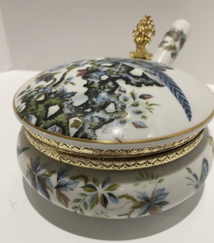 Vintage Andrea By Sadek Silent Butler Pot Porcelain Birds Gold Trim ...
