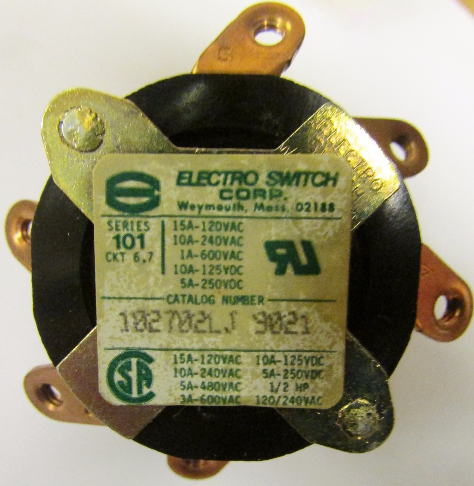 ELECTROSWITCH Series 101 CKT 6.7 Rotary Selector Switch 3 Pos 102702LJ ...