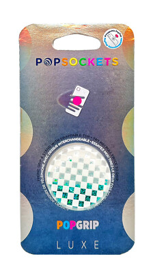 PopSockets Luxe Tidepool Checker Teal Green Glitter Bling Pop Socket ...
