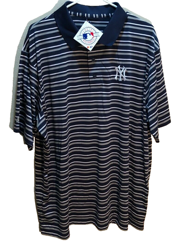 New York Yankees Logo MLB Vintage 90s Sewn Blue Striped Golf Polo Shirt ...