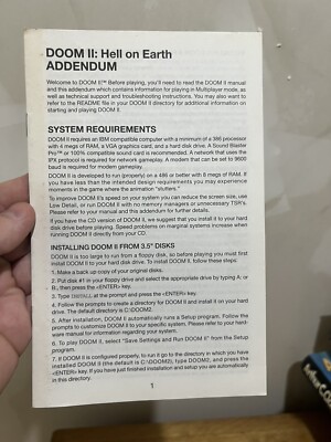 Doom II IBM PC Big Box 3.5” Multiplayer Addendum Insert Only Large ...