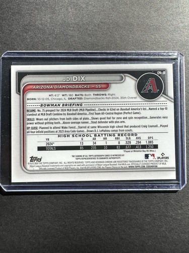 JD DIX 2024 BOWMAN CHROME DRAFT 1ST DIAMONDBACKS AUTO | eBay