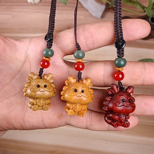 Chinese Style Keychain Sandalwood Zodiac Dragon Keychain Pendant ...