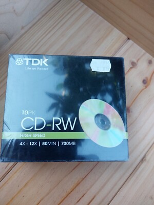 10 TDK CD-RW 700MB Rewritable Compact Disc 80 Minute CDRW CD DATA MUSIC ...