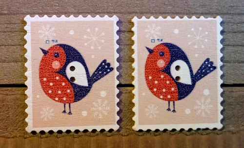 2 Bird Stamp Crafting Buttons Sewing Wood 2 Hole 1.5" x 1-1/8" | eBay