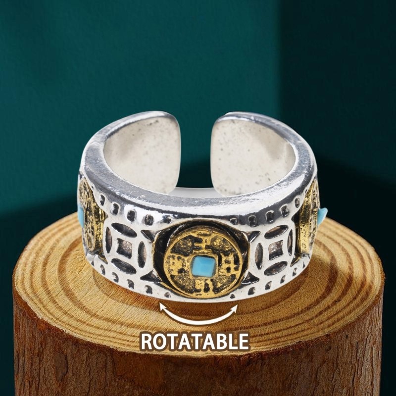 Rotatable Five Emperors Coin Ring Adjustable Anxiety Relief Jewelry ...