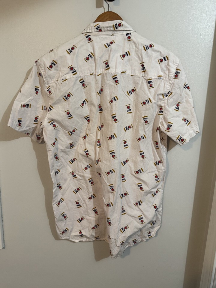 Men’s Miller Lite Button Down Shirt Medium Features Miller Lite Cans ...