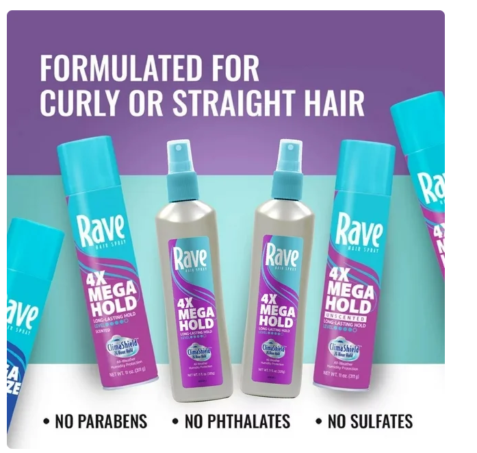 Rave 4X Mega Hold Non-Aerosol Hair Spray, All-Weather Protection , Pack ...