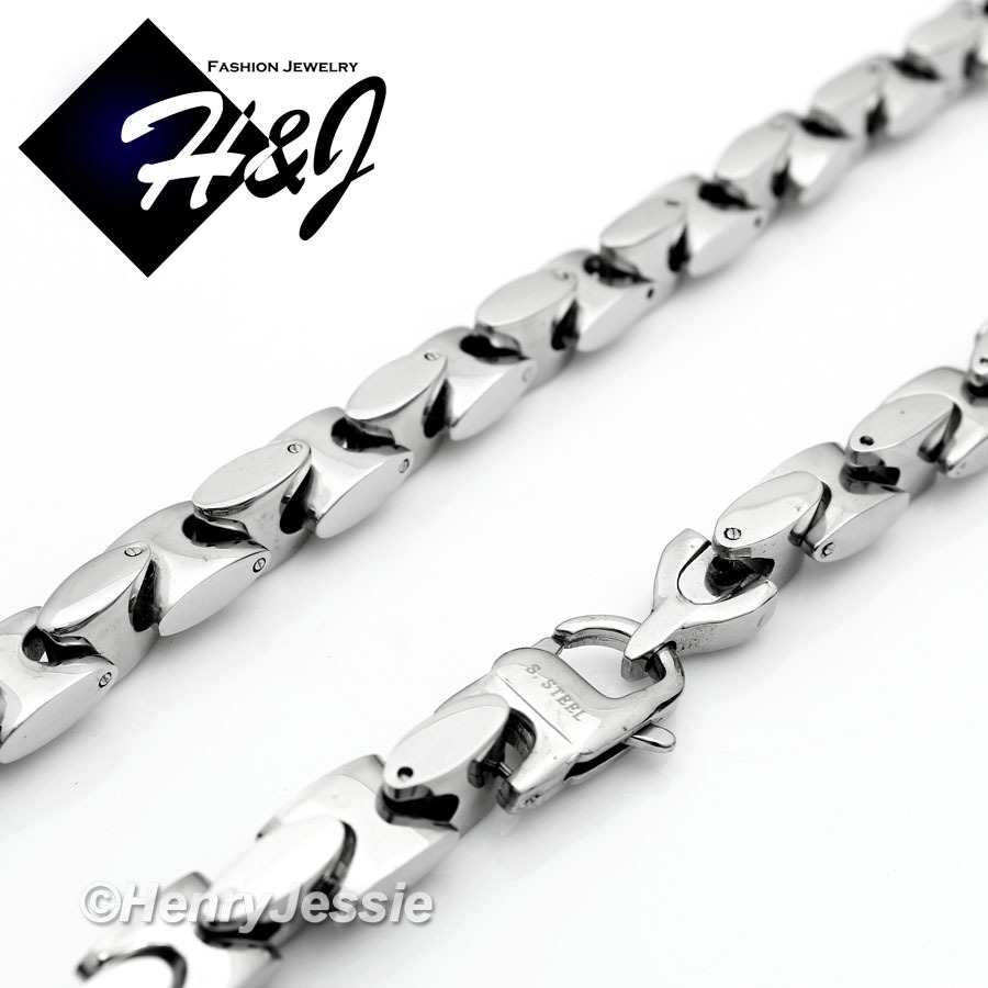 24"MEN Stainless Steel 8mm Silver Interlock Bone Chain Necklace Cross ...