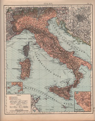 Landkarte map 1905: ITALIEN. Rom Neapel Sardinien Sizilien | eBay.de