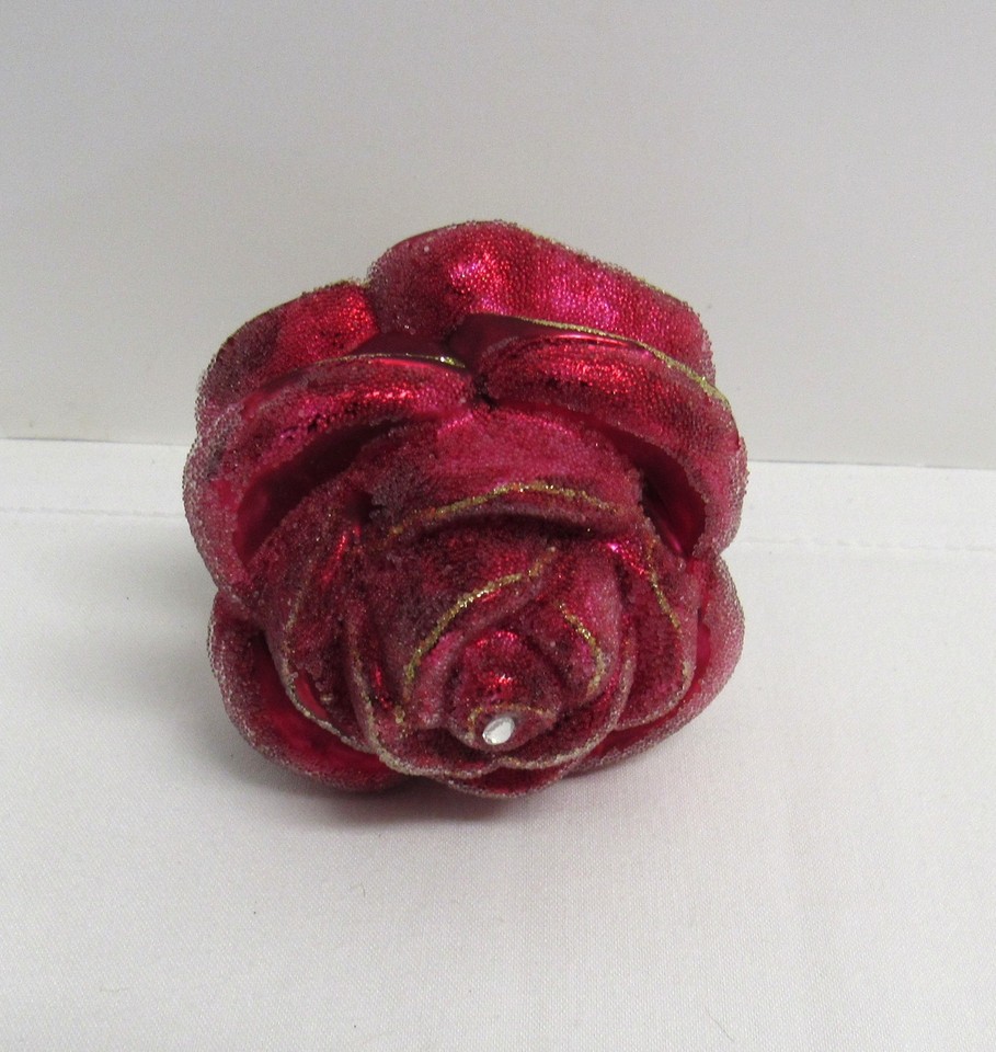 Vintage Clip-on Red Rose Sugar Sparkle Glass Christmas Ornament - EUC ...