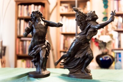 Flora and Faun Black Basalt Wedgewood pair, Faun leg repaired. Rare ...