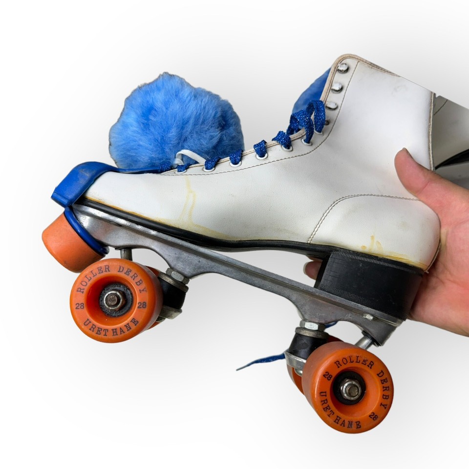 VTG Roller Skates Roller Derby - White Leather Woman Size 9 With Blue ...