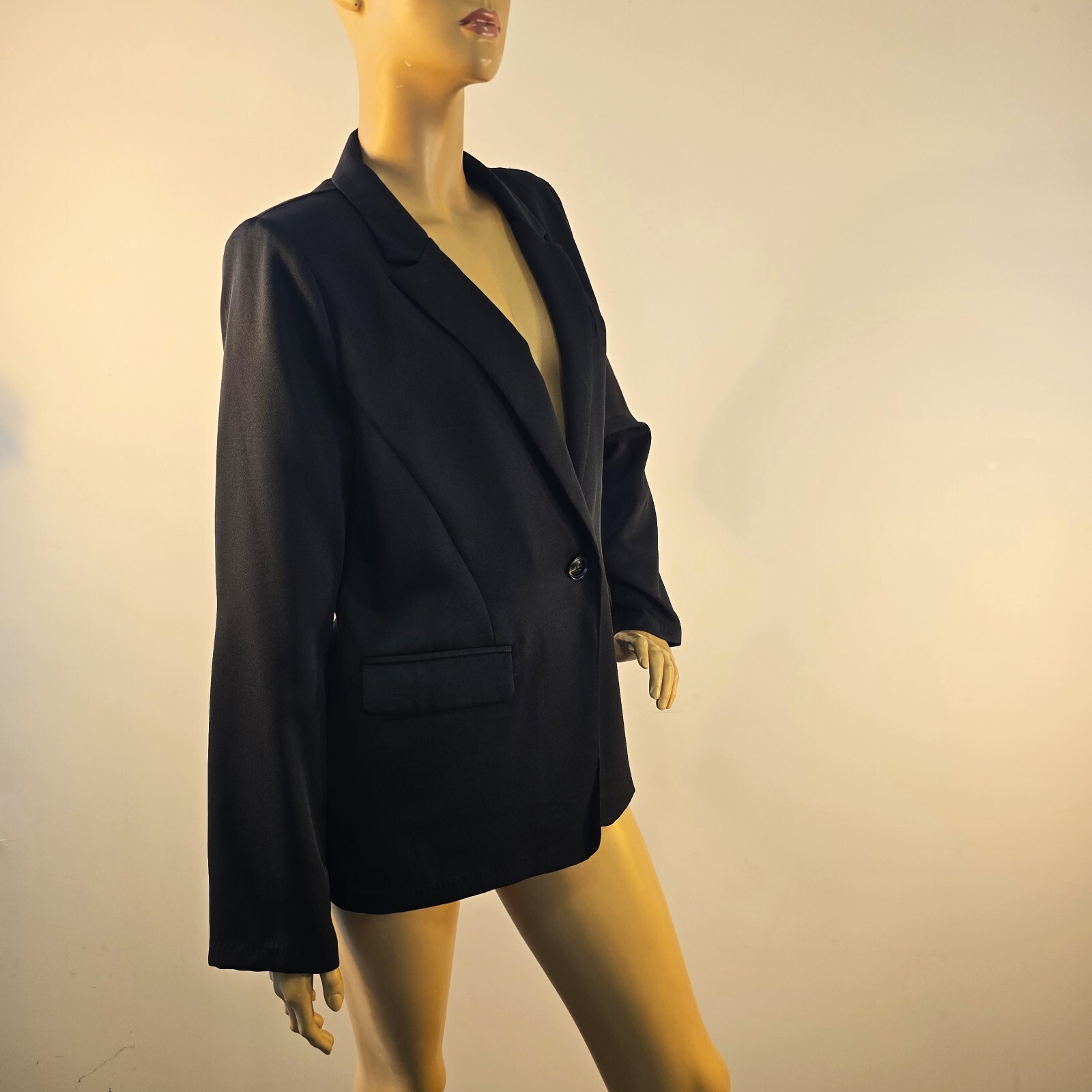 Lush Jacket Size Medium One Button Blazer Black Stretch Unlined Pockets ...