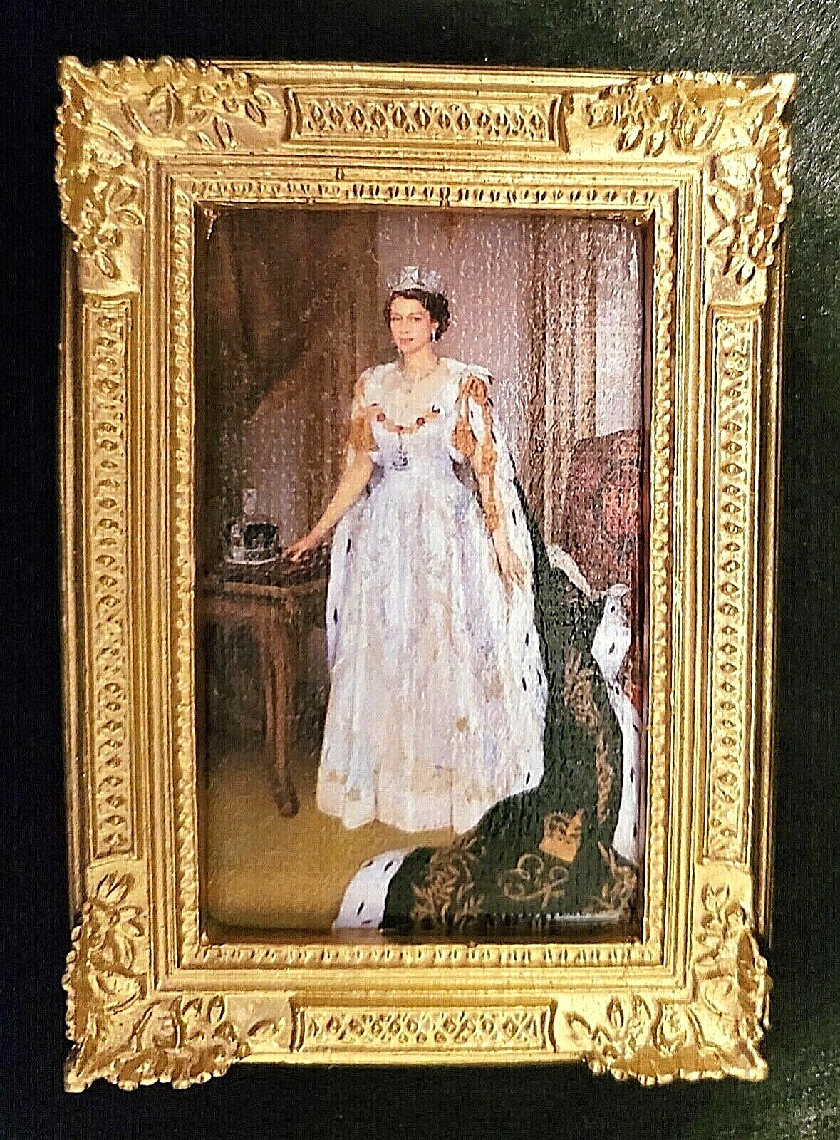 DOLLHOUSE MINIATURE QUEEN ELIZABETH II CORONATION PORTRAIT byGunn REPRO ...