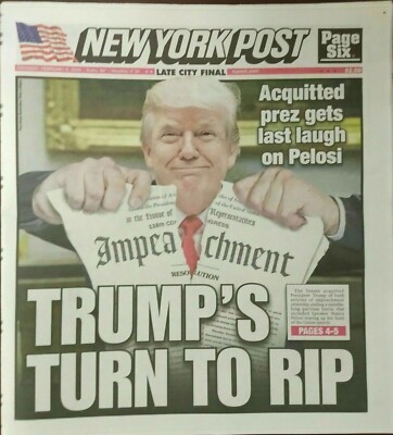 Trump Acquitted Newspaper New York Post NY February 6, 2020 Complete ...