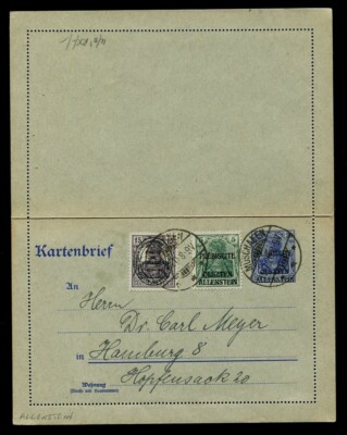 GERMANY ALLENSTEIN OLSZTYN PLEBISCITE STATIONERY LETTERCARD KARTENBRIEF ...