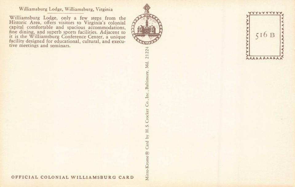 Williamsburg VA Virginia Lodge Colonial Marriott Hotel 1960s Vtg ...