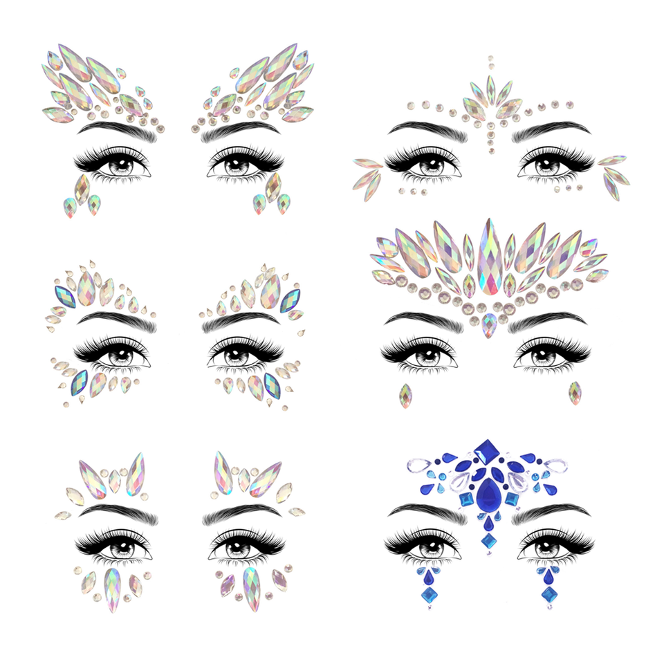 Face Crystal Sticker Eye Crafted Body Jewels Festival Temporary Tattoo ...