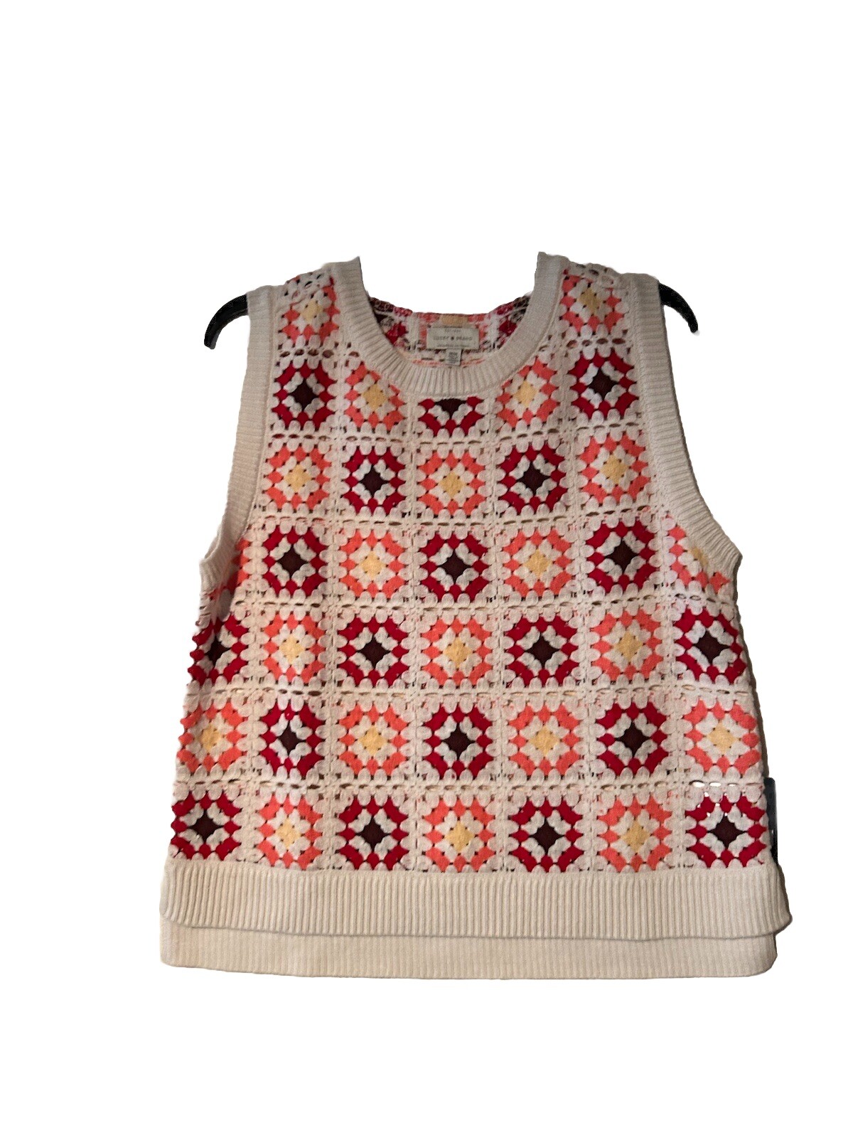 Lucky Brand Granny Square Multicolor Lightweight Knit Pullover Vest | eBay