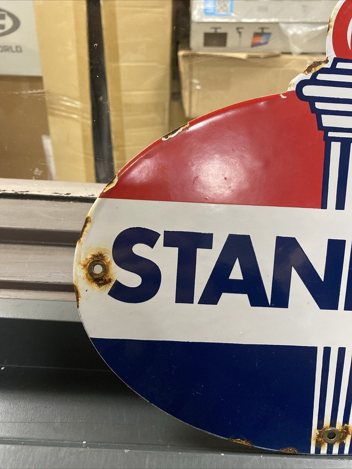 Vintage Standard Oil Sign Porcelain Torch Pump Plate Gas Oil Red Blue ...
