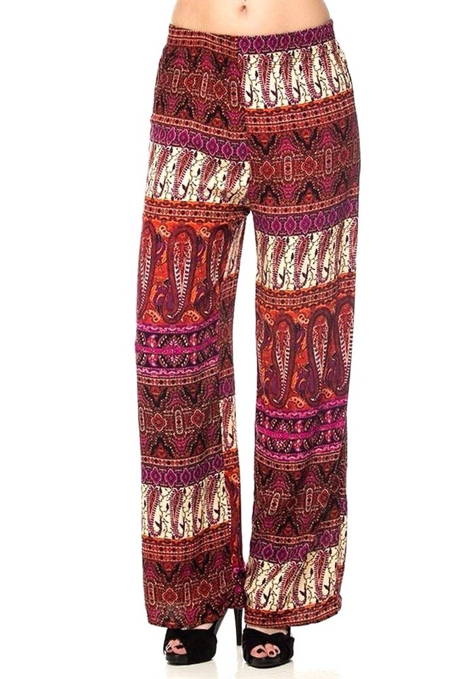 Printed Rayon Elasticized Waist Wide Leg Palazzo Pants S ~ L | eBay