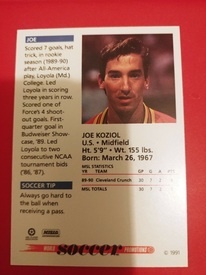 1990-91 Soccer Shots #64 Joe Koziol Cleveland Crunch | eBay
