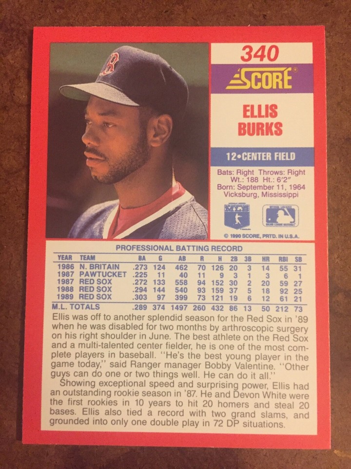 Ellis Burks 340 Score 1990 MLB Baseball Trading Card | eBay