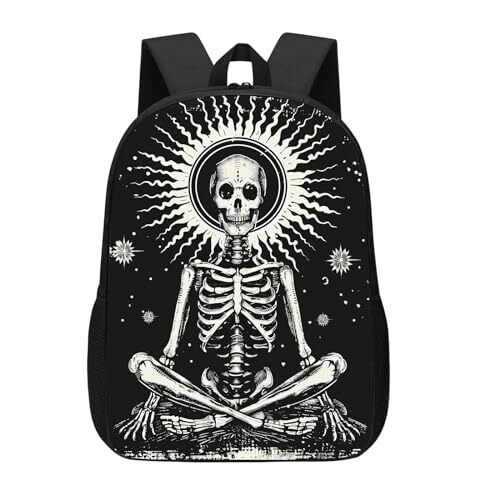 Skull Backpack Gothic Skull Skeleton Sun Balck and White Bookbag for ...