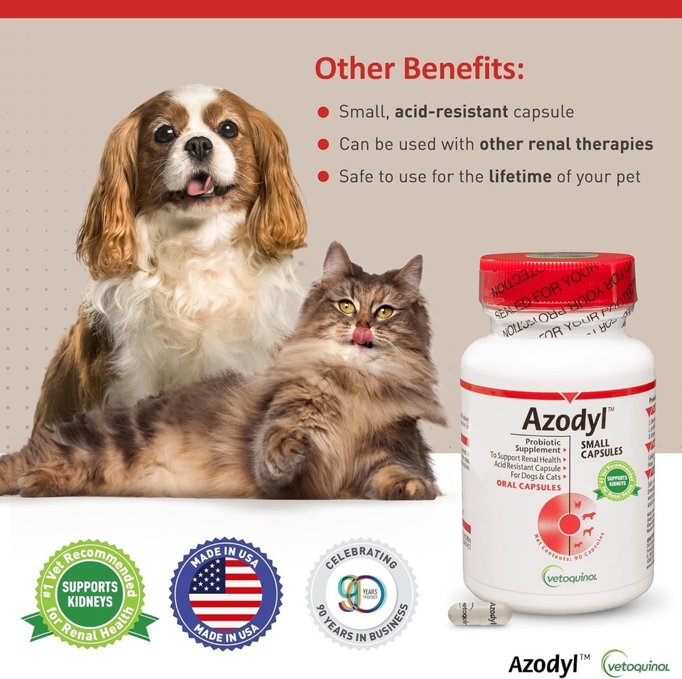 Vetoquinol Azodyl Kidney Health Supplement Capsules for Dogs and Cats ...