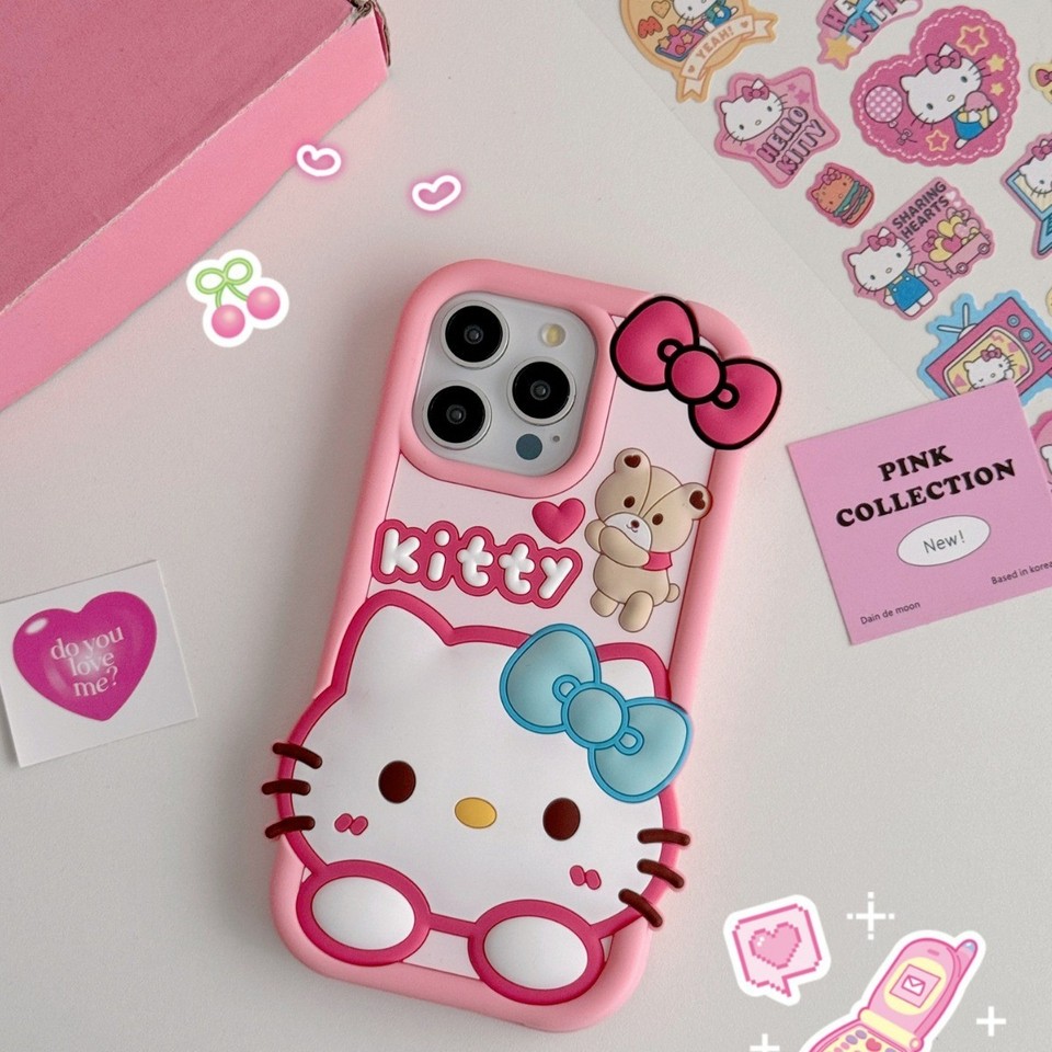 For iPhone 17 16 15 14 13 12 11 3D Cartoon Cute Kitty Cat Protective ...